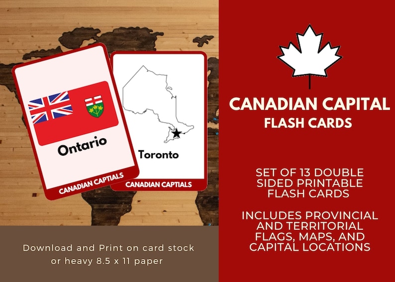 Canadian Capital Flashcards - Download and Print - Etsy