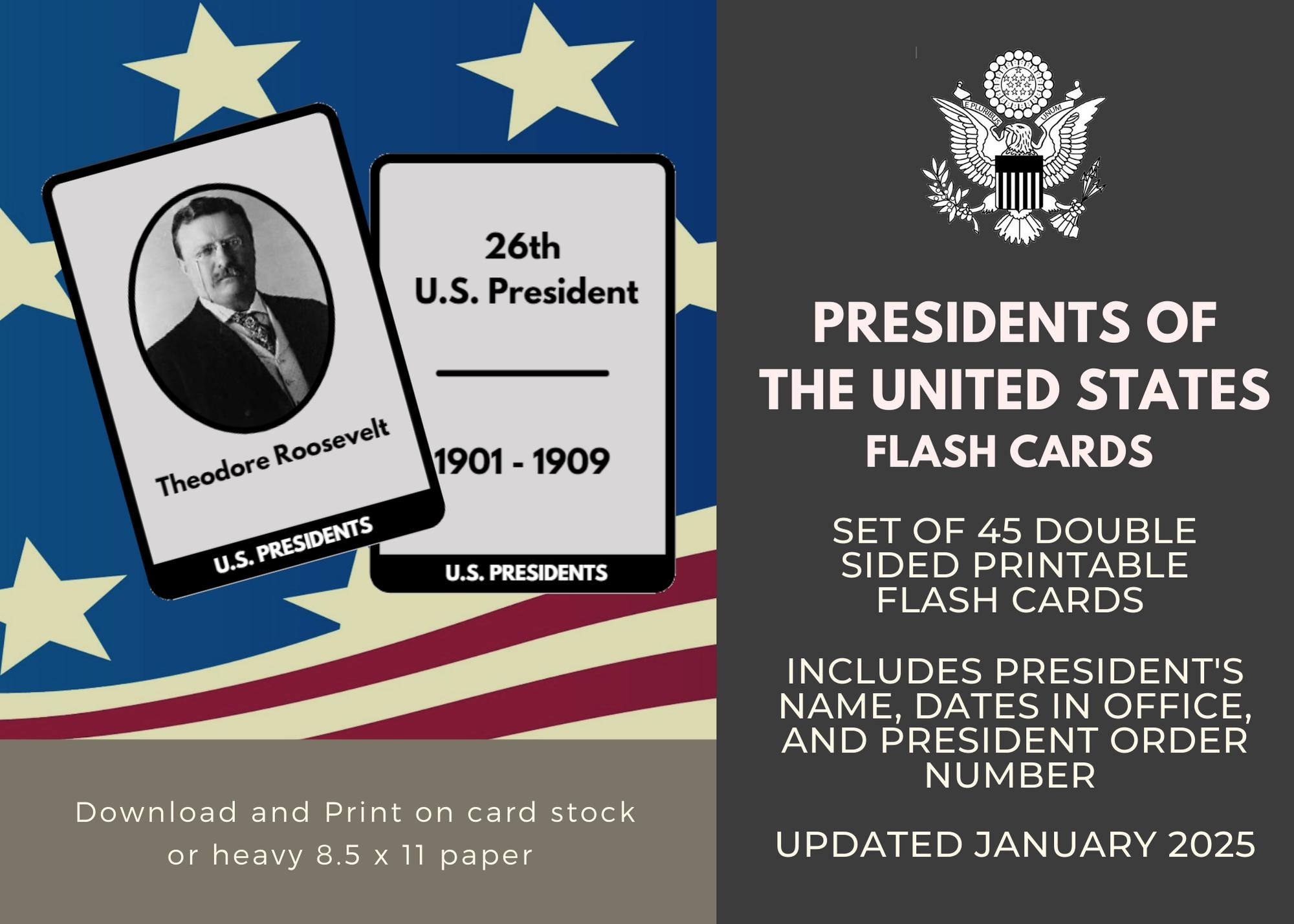 Presidents of the United States Flashcards - Download and Print - Etsy