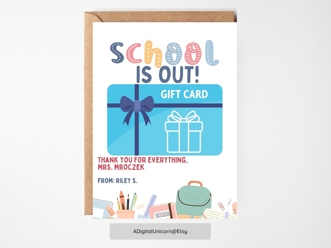 PRINTABLE End of Year Teacher Gift Card Holder Printable Teacher ...