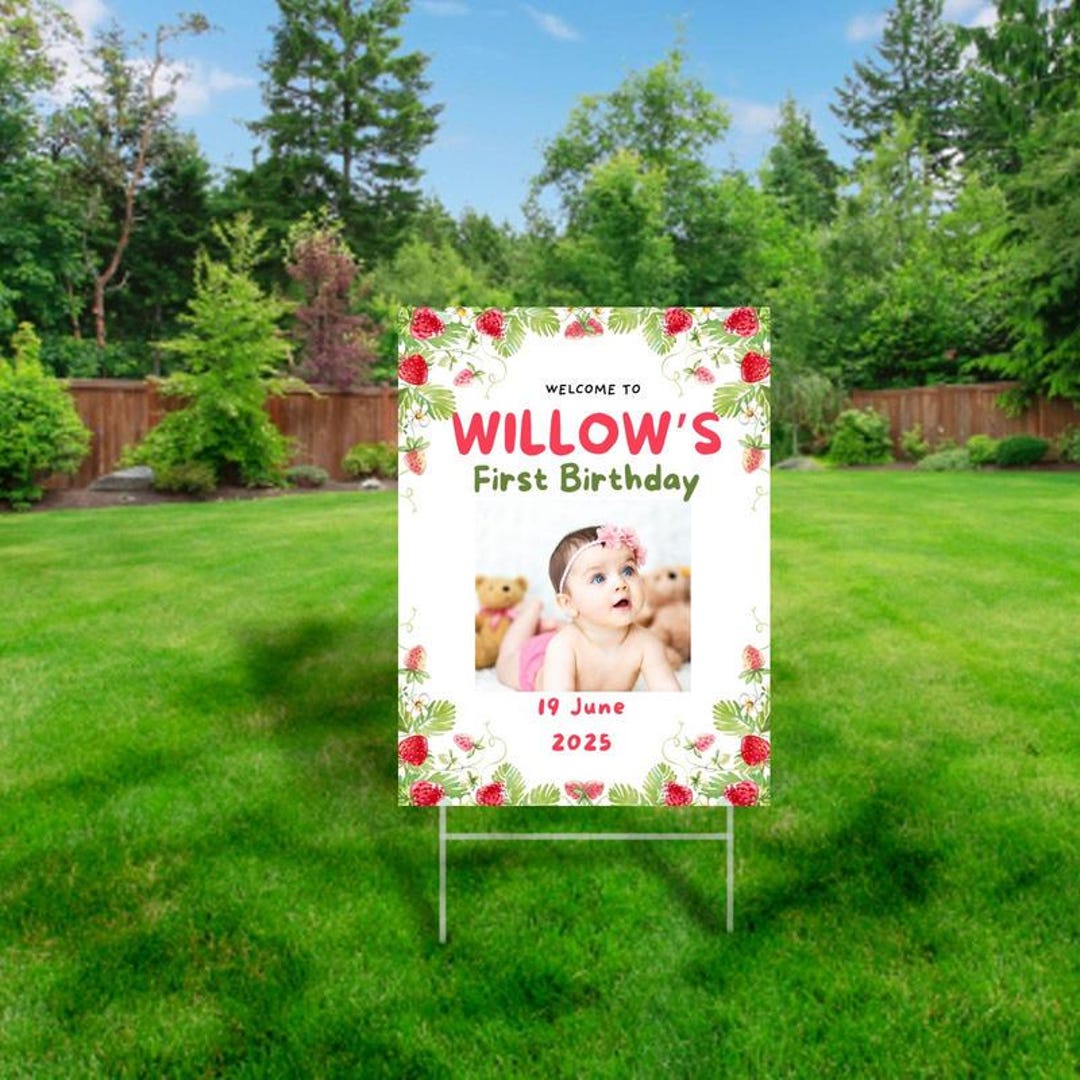 First Birthday Yard Sign, Strawberry Birthday Sign, Cute Birthday Sign ...