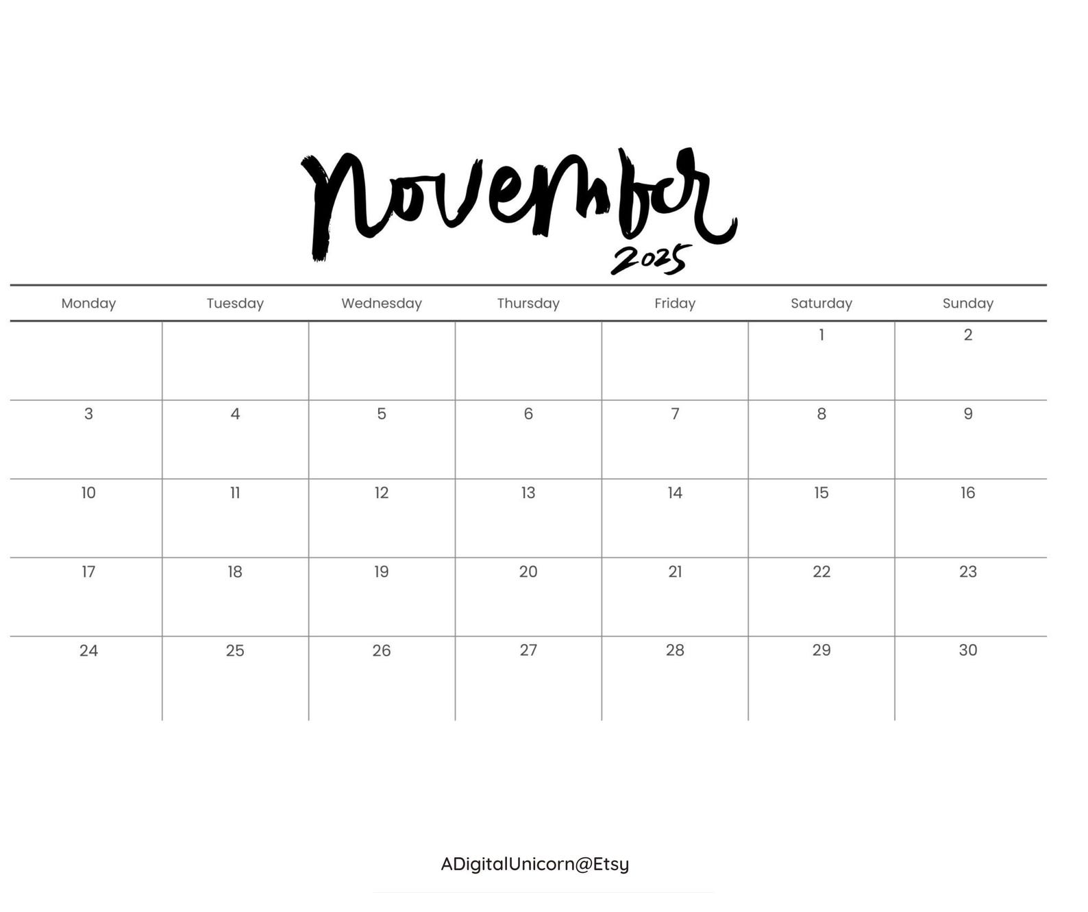 EDITABLE Dated November 2025 Minimalist Monthly Calendar Printable ...