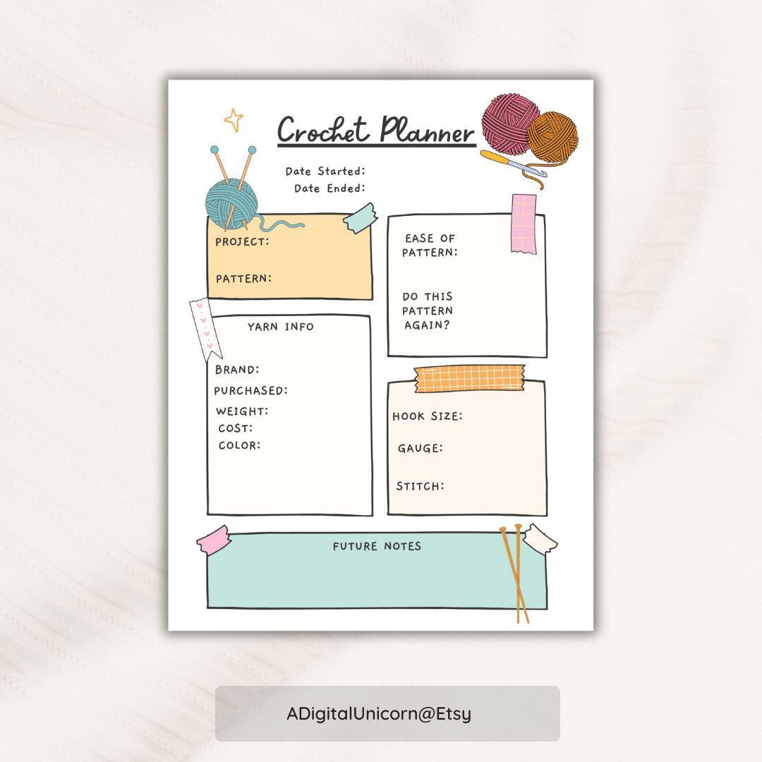 PRINTABLE Crochet Planner Page Digital Crotchet Gifts Crochet Planner ...
