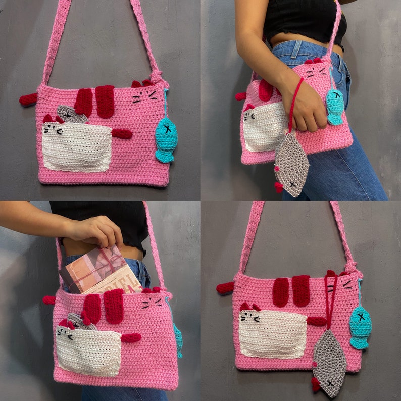 Crochet Pattern the Purrfect Bag Cat Purse Crossbody and - Etsy