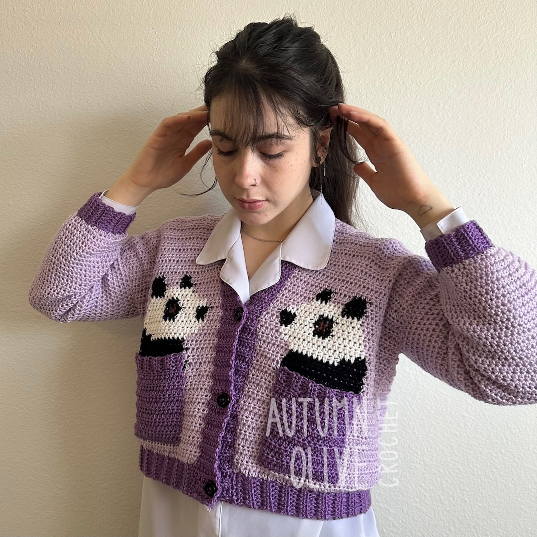 Purple Panda Cardigan S - Lightweight Crochet Lavender With Black ...