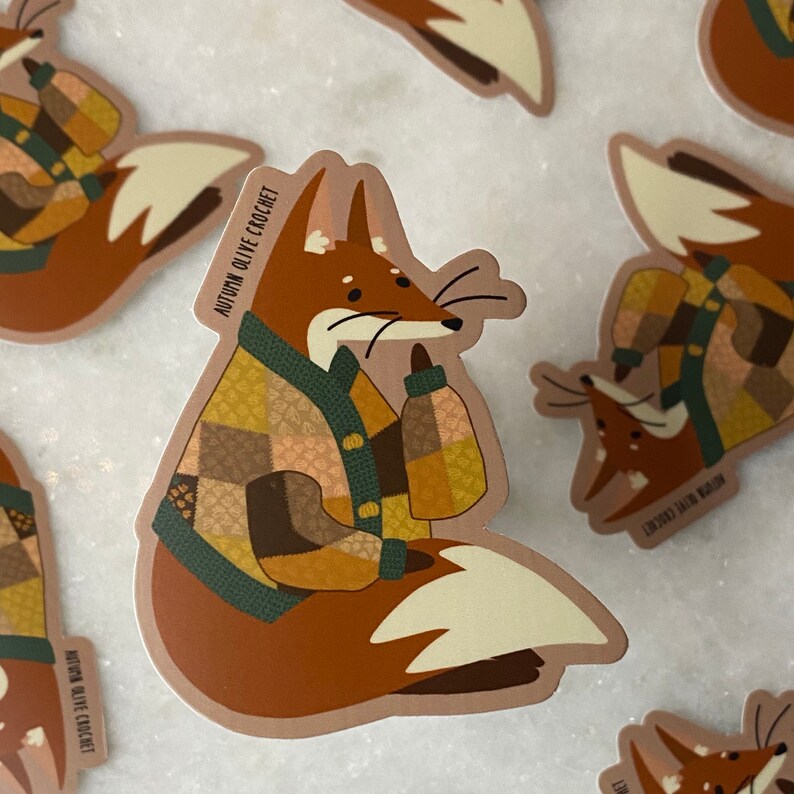 Vinyl Sticker Fox in a Handmade Sweater Matte Effect 3 Inch - Etsy