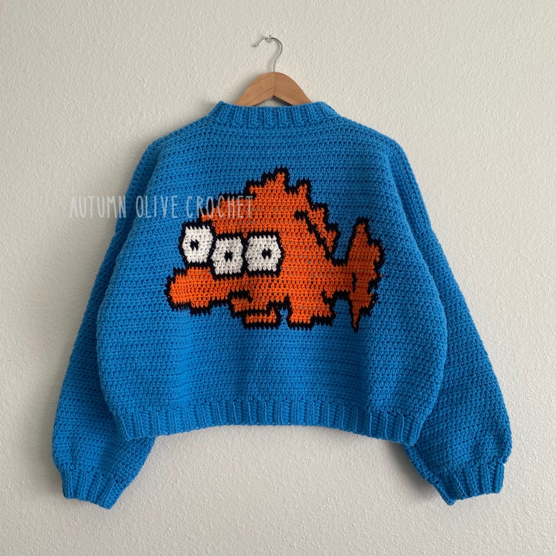 Blinky the Three-eyed Fish Sweater Cartoon Crochet Pullover - Etsy