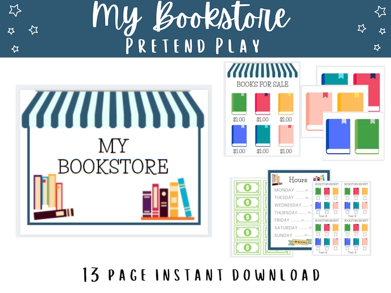 Bookstore Pretend Play Printable, Play Store, Toddler Preschool ...