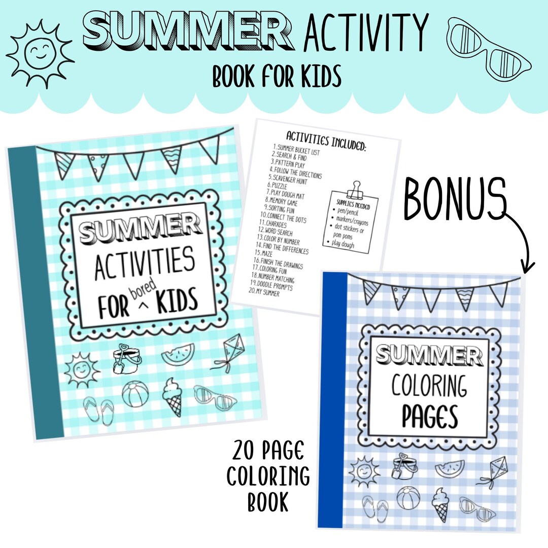 Kids Summer Activity Workbook, Digital Printable PDF, 20 Fun ...