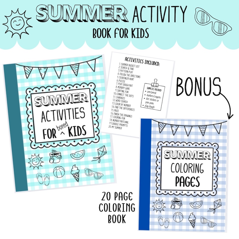 Kids Summer Activity Workbook, Digital Printable PDF, 20 Fun ...