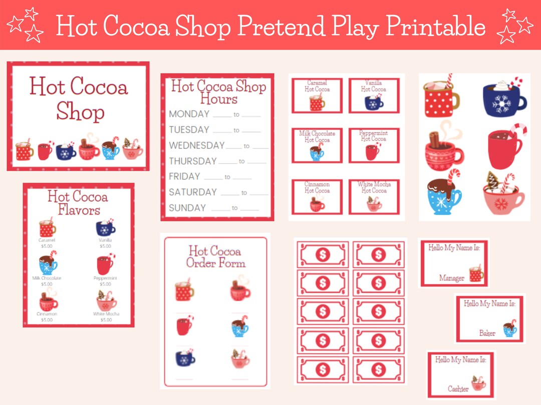 Hot Chocolate Shop Printable, Toddler Pretend Play, Digital Hot Cocoa ...