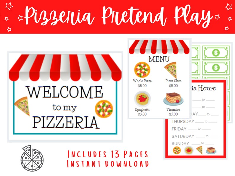 Pizzeria Pretend Play Printable, Play Restaurant, Toddler Preschool ...