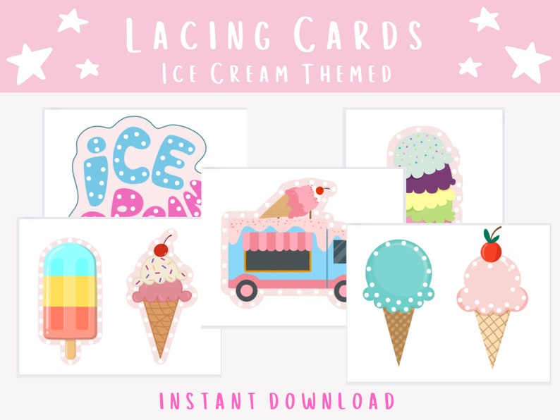 Lacing Cards Ice Cream Theme Digital Print, Fine Motor Skills Preschool ...