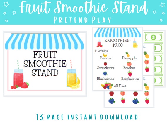Fruit Smoothie Stand Pretend Play Printable Play Restaurant | Etsy