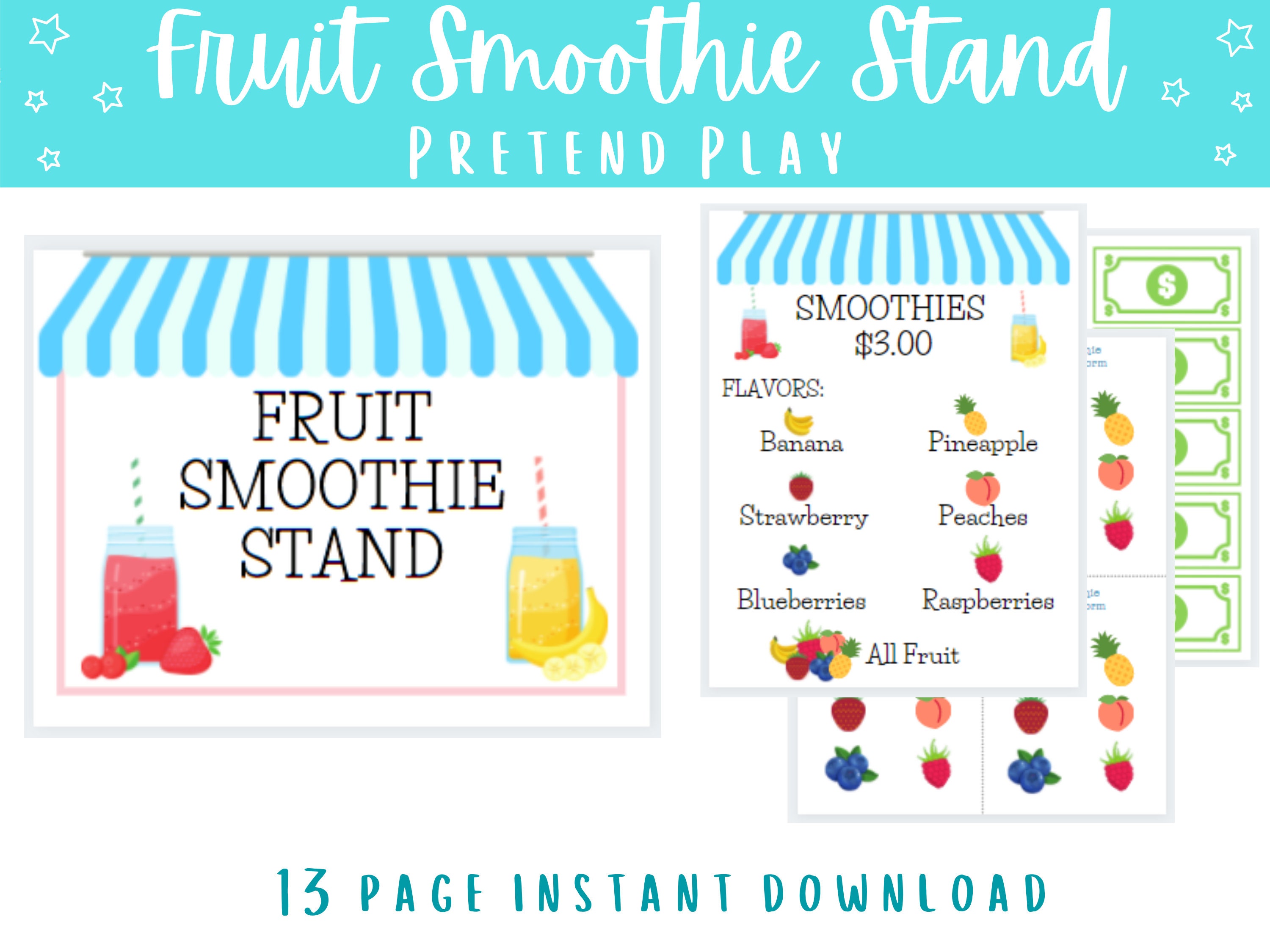 Fruit Smoothie Stand Pretend Play Printable, Play Restaurant, Toddler ...