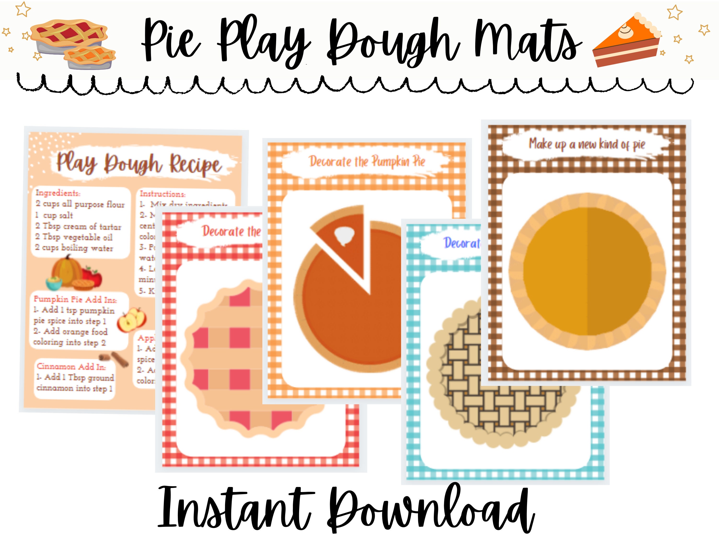 Fall Play Dough Mat Printables, Pie Baking Activity for Kids, Toddler ...