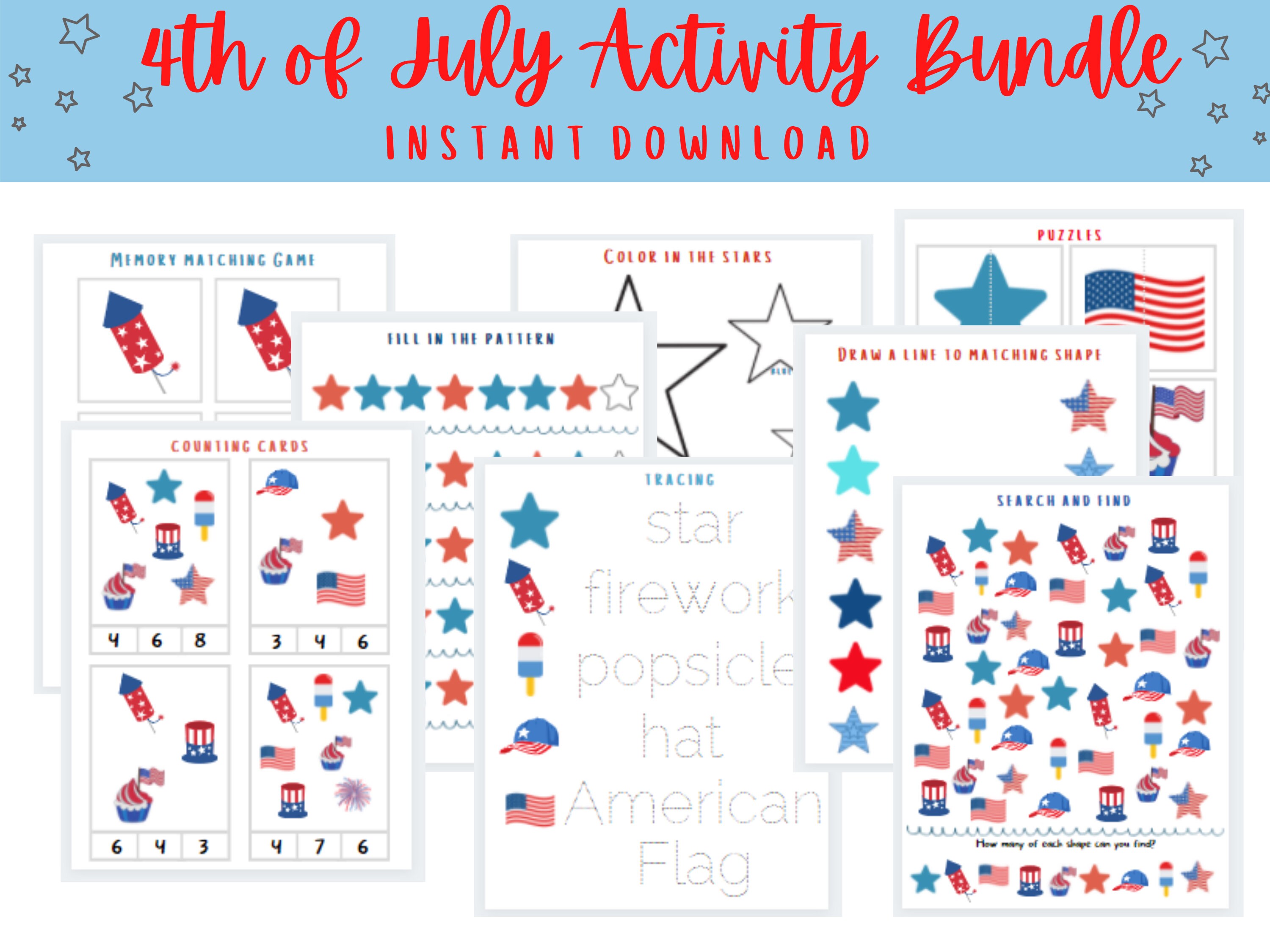 4th of July Preschool Activity Bundle Printable, Patriotic Toddler ...