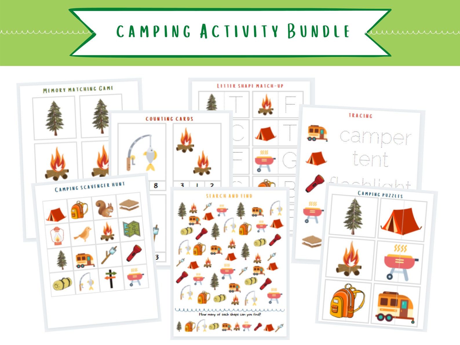 Camping Preschool Activity Bundle Printable, Toddler Digital Activities ...