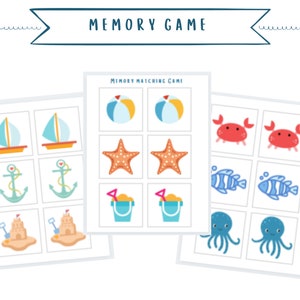 Beach Memory Printable Game, Toddler and Preschool Digital Activity ...