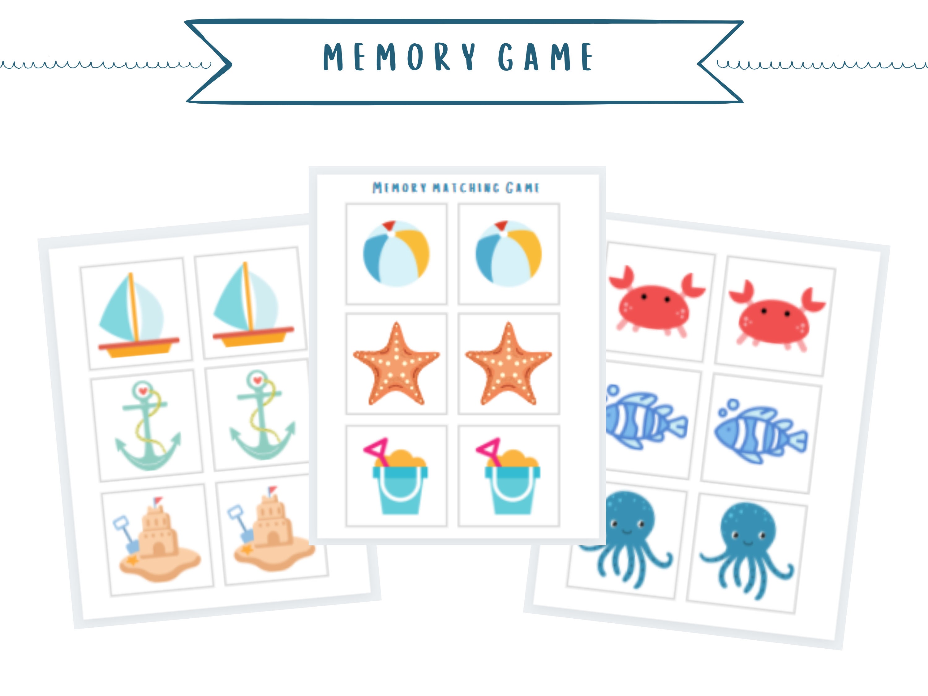 Beach Memory Printable Game, Toddler and Preschool Digital Activity ...