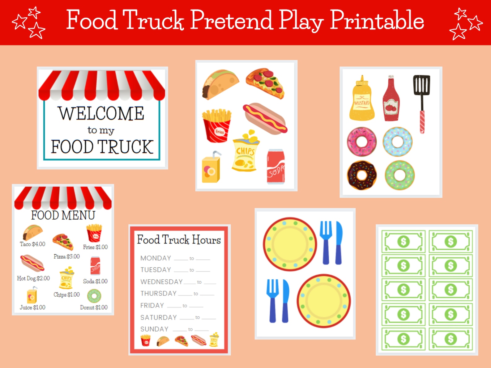 Food Truck Printable, Toddler Pretend Play, Digital Food Truck Activity ...