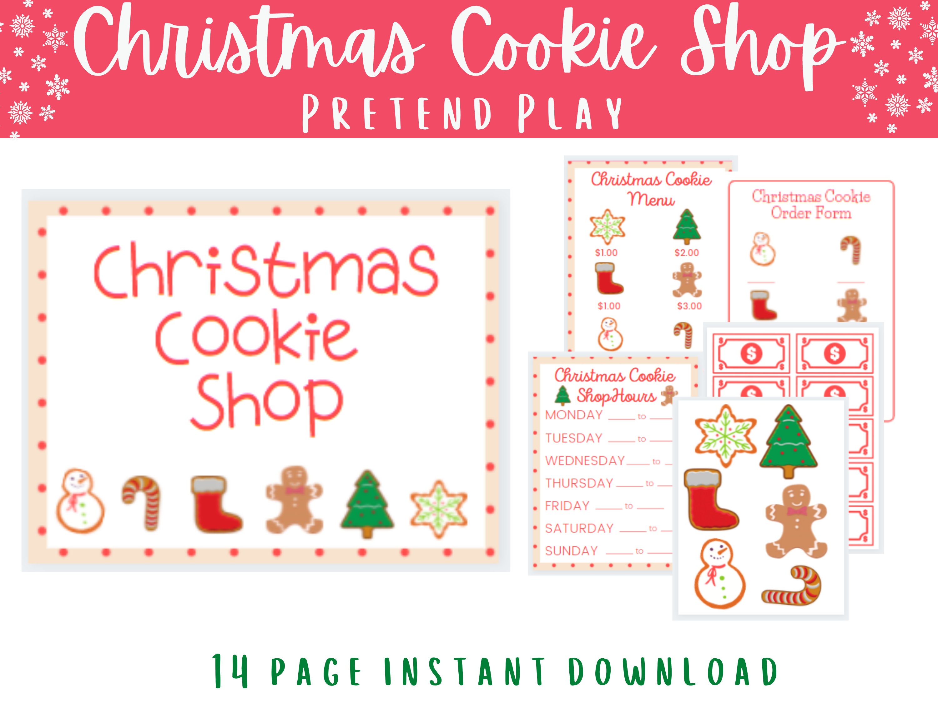 Christmas Cookie Shop Pretend Play Printable, Play Store, Toddler ...