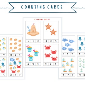 Beach Preschool Counting Card Printable Game, Toddler and Preschool ...