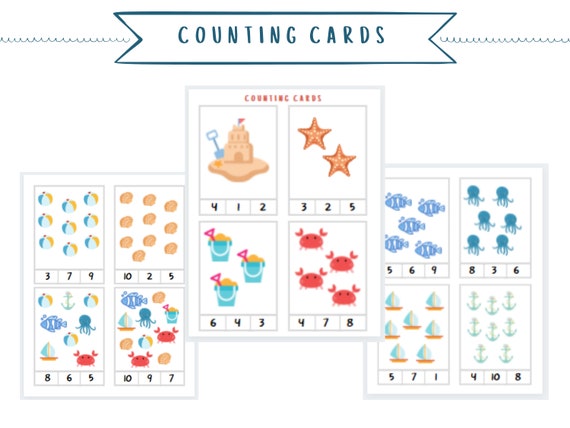 Beach Preschool Counting Card Printable Game Toddler and - Etsy