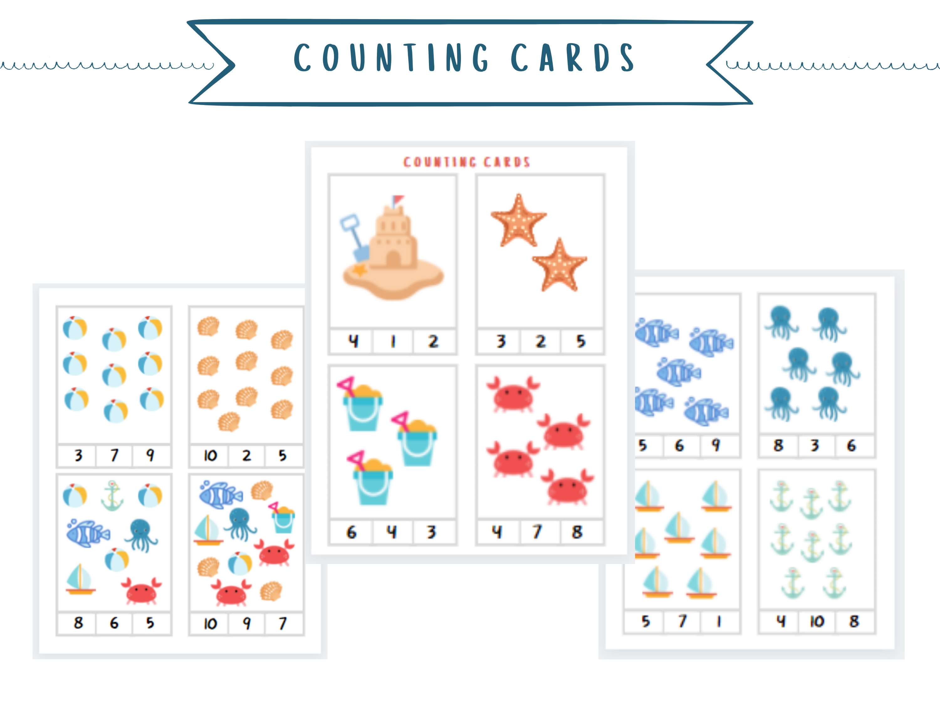 Beach Preschool Counting Card Printable Game, Toddler and Preschool ...