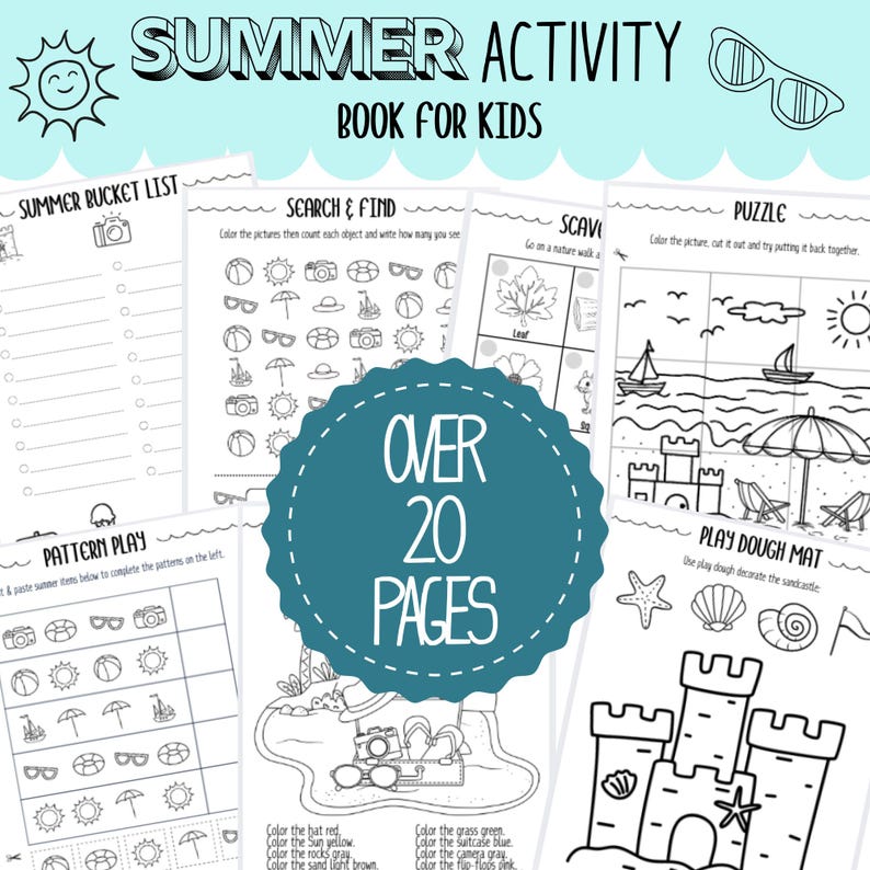 Kids Summer Activity Workbook, Digital Printable PDF, 20 Fun ...