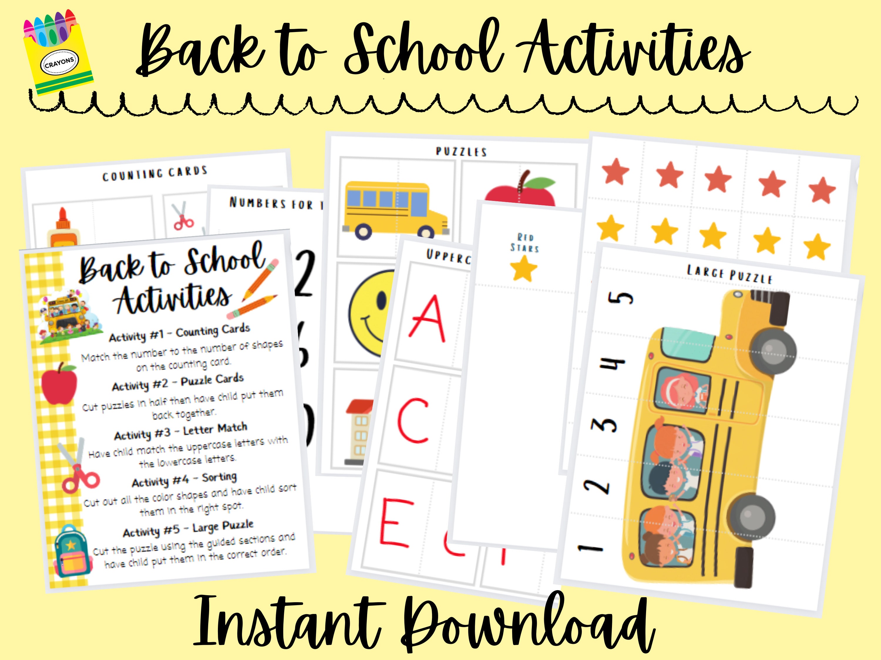 Back to School Activity Bundle Printable, Toddler and Preschool Sensory ...