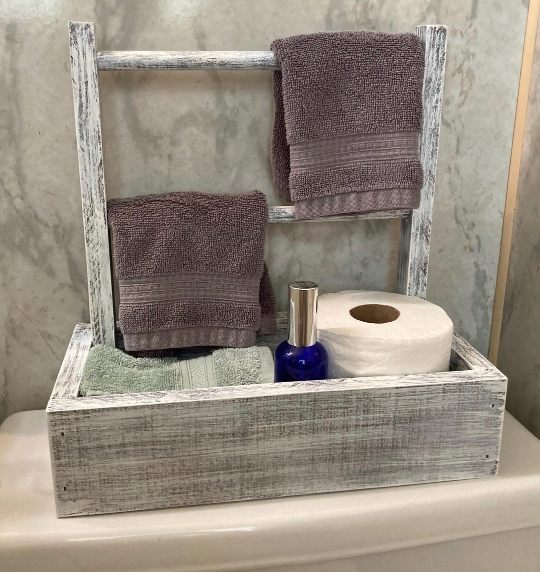 White Coastal Bathroom Caddy for Toilet Paper and Wash Clothes ...