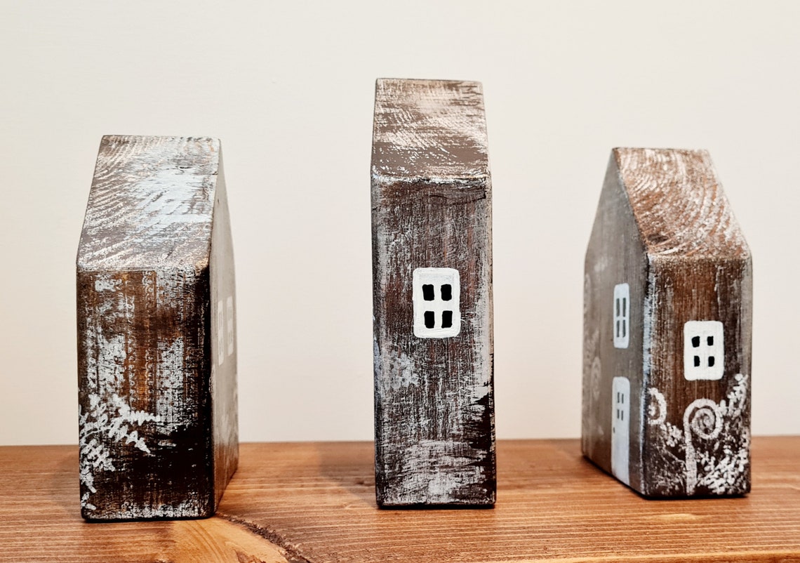 Set of 3 Beautiful Hand Painted Little Wooden Houses Decorating With ...