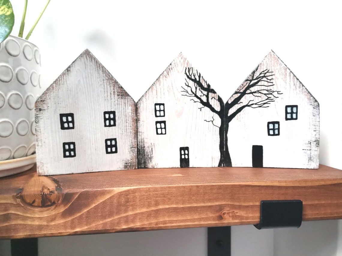 Really Hand Painted Little Wooden Houses set of 3 Mini | Etsy
