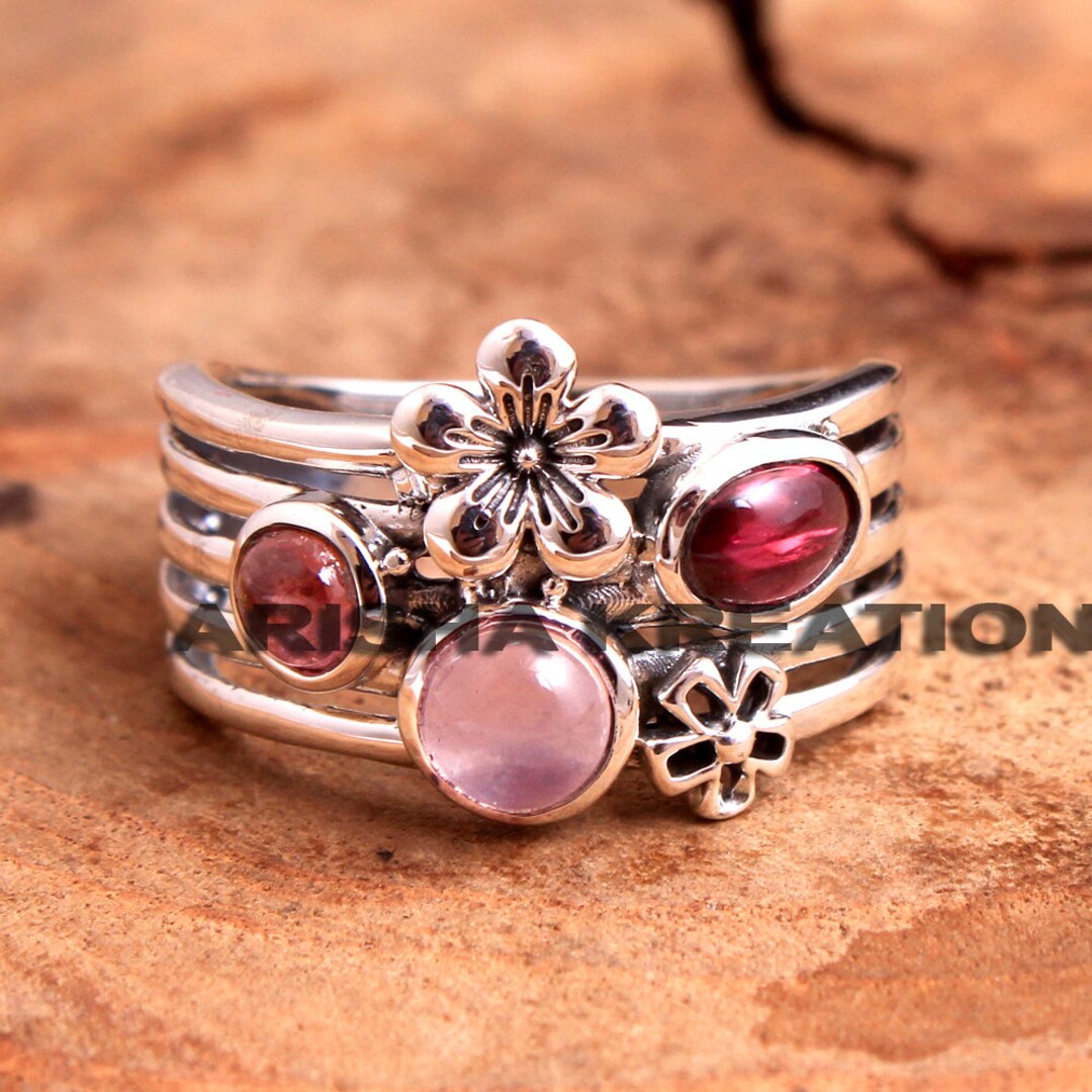 Rose Quartz Red Garnet Gemstone, Sterling Silver Jewelry, Designer Ring ...