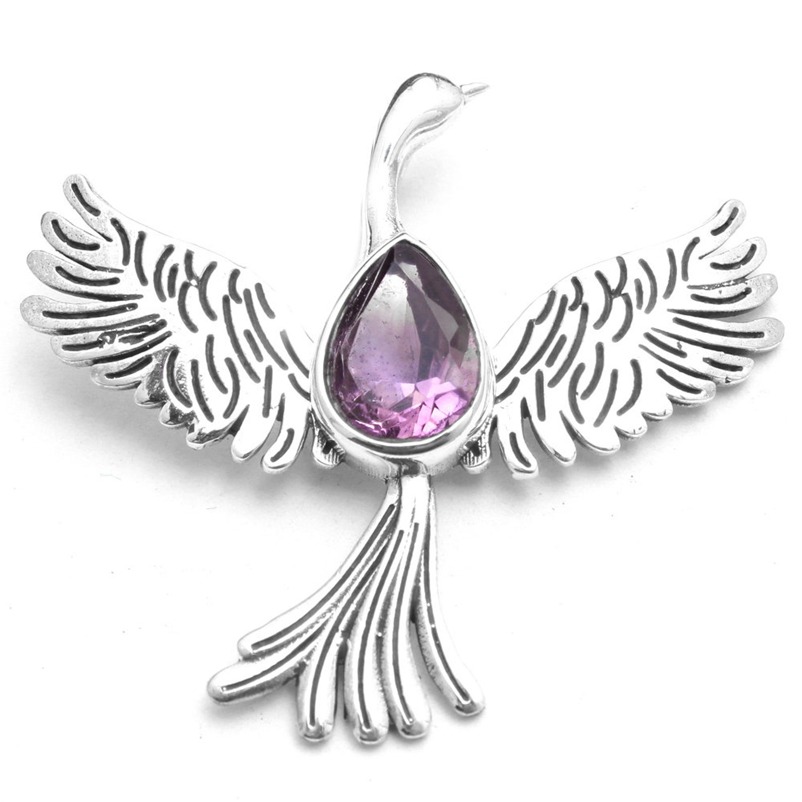 Phoenix Bird Pendant Silver Jewelry Amethyst Pendant Animal - Etsy