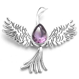 Phoenix Bird Pendant, Silver Jewelry, Amethyst Pendant, Animal Jewelry ...