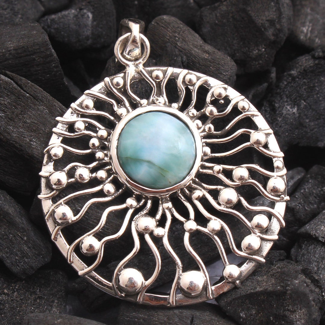 Natural Larimar Round Shape Gemstone Handmade Big Round Stylish Pendant ...