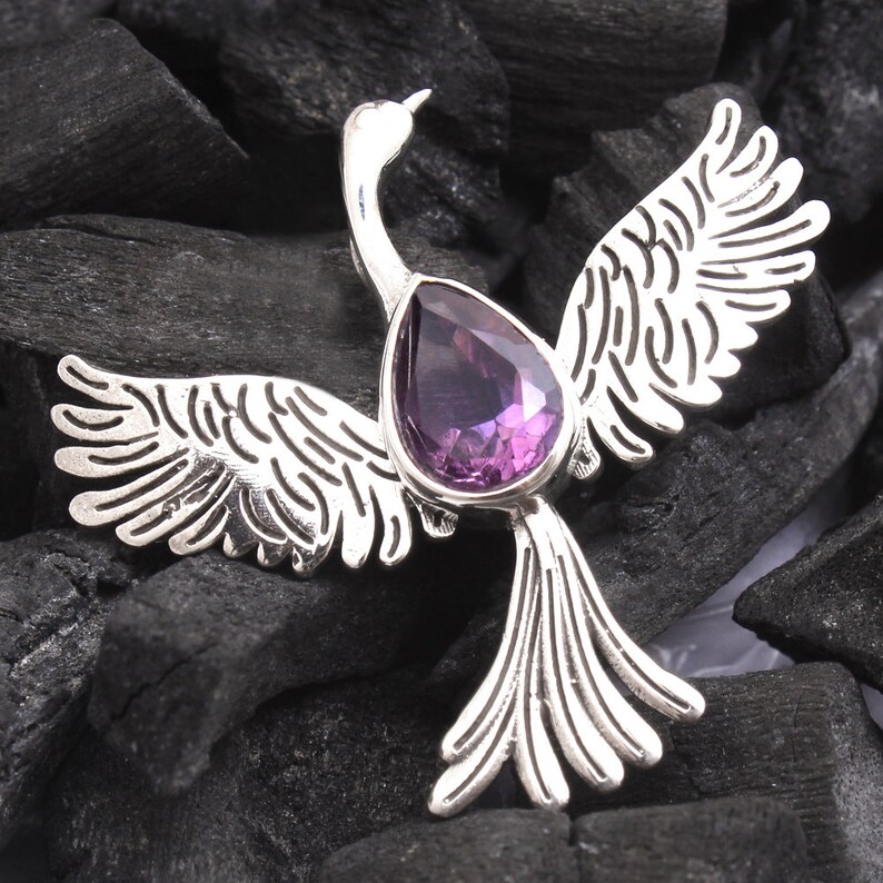 Phoenix Bird Pendant Silver Jewelry Amethyst Pendant Animal - Etsy