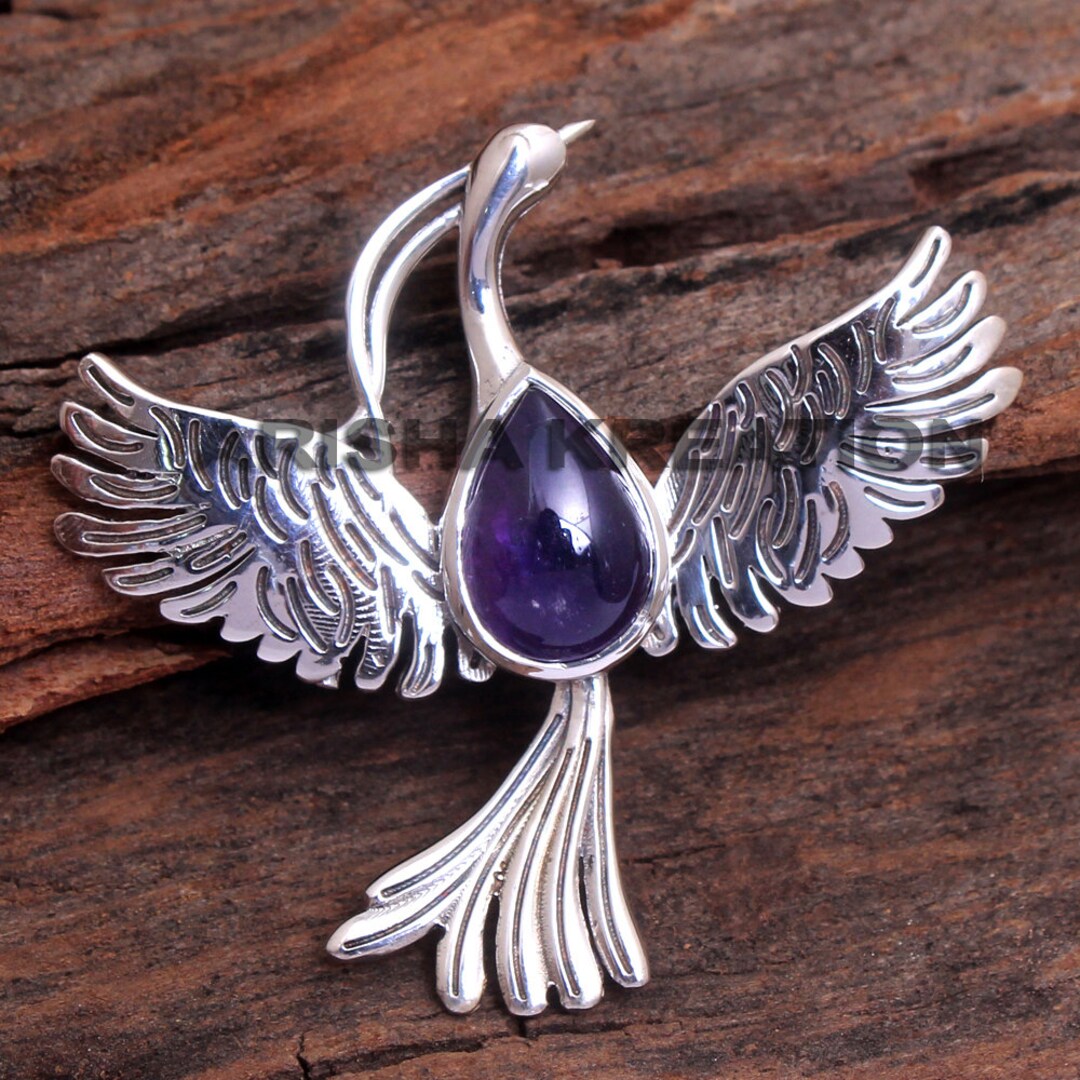 Amethyst Pear Shape Gemstone Phoenix Bird Pendant for Black Friday Sale ...
