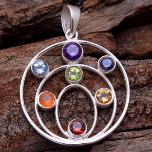 Solid Multi Gemstone Stylish Pendant - 925 Sterling Silver Tree of Life ...