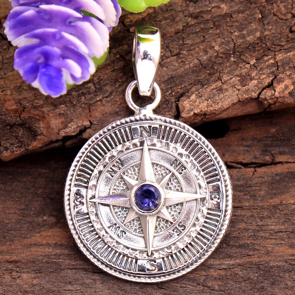 Faceted Iolite Pendant Compass Pendant 925 Sterling Silver | Etsy