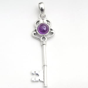 Key Shape Natural Amethyst Round Shape Gemstone Stylish Pendant - 925 ...
