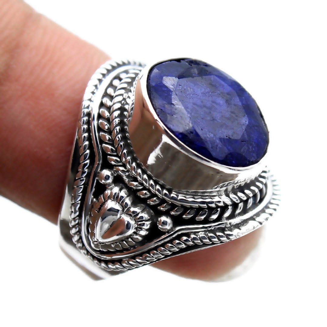 925 Sterling Silver, Blue Sapphire Ring, Oval Ring, Gemstone Ring ...