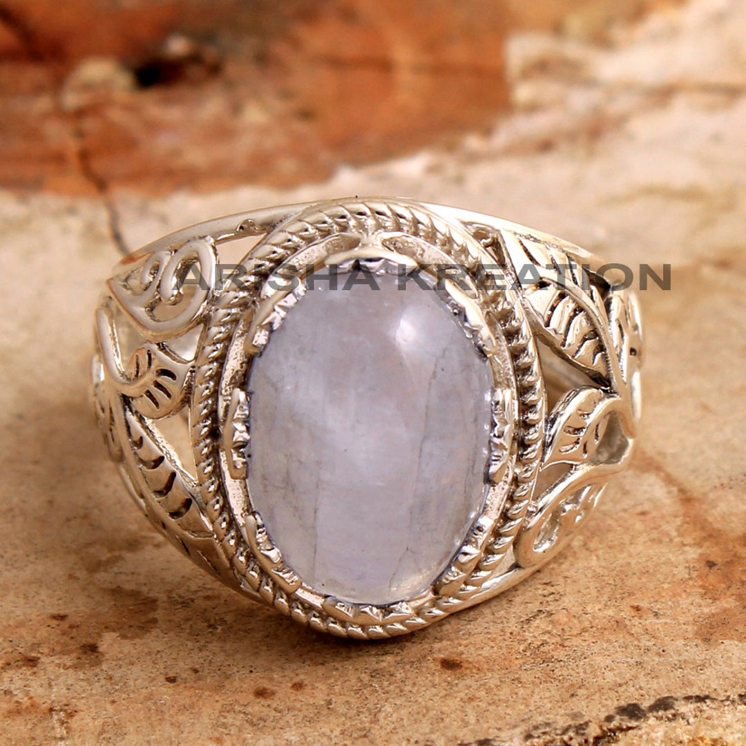 Natural Moonstone Oval Shape Gemstone Ring for Christmas Sale - 925 ...