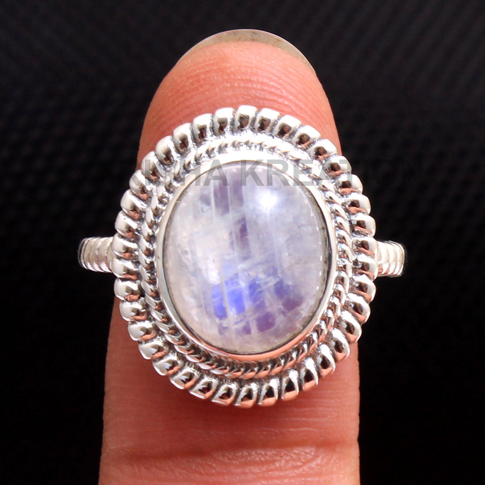 Elegant Rainbow Moonstone Oval Shape Gemstone Ring 925 | Etsy