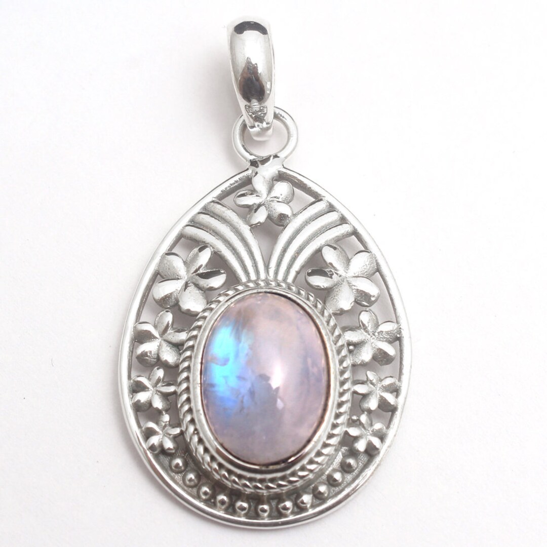 Natural Rainbow Moonstone Oval Shape Gemstone Stylish Pendant - 925 ...