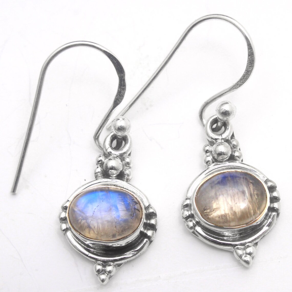 Natural Rainbow Moonstone Oval Shape Gemstone Dangle Earring - Etsy
