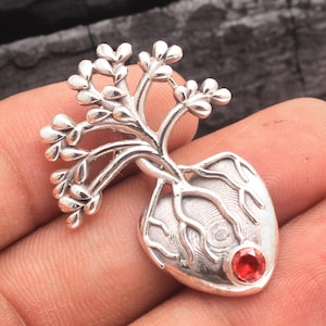 Rhodolite Garnet Gemstone Tree of Life With Roots Charm Pendant 925 ...