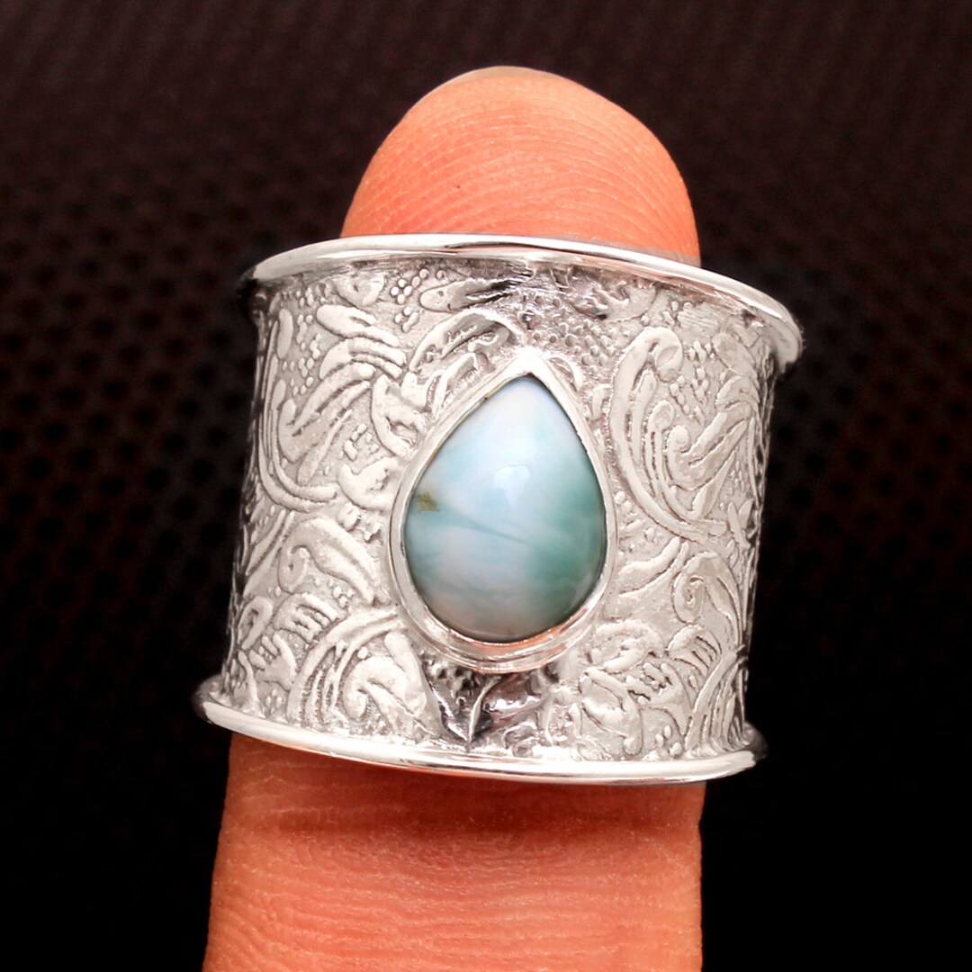 Larimar, Kyanite, Carnelian, Amethyst Spinner, Band Ring, 925 Sterling ...
