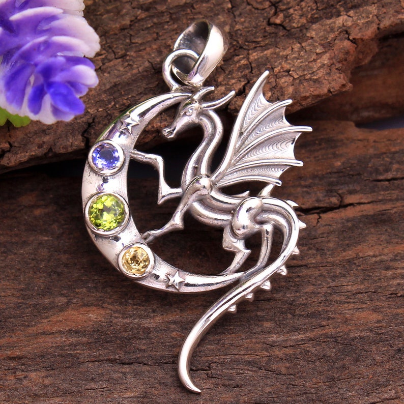 Garnet Amethyst Multi Gemstone Dragon Shape Pendant - 925 Sterling ...